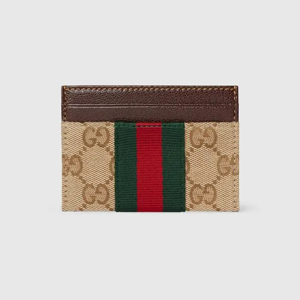 Gucci Gg Card Case With Web Gg Canvas - Beige