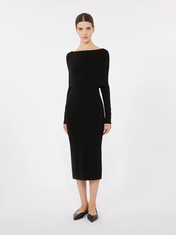 Max Mara Wool Yarn Embellished Midi Dress - Black