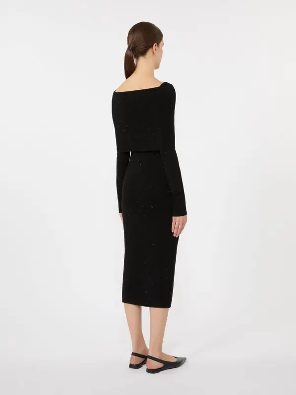 Max Mara Wool Yarn Embellished Midi Dress - Black