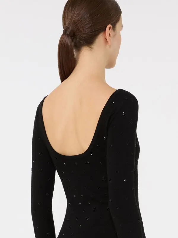 Max Mara Wool Yarn Embellished Midi Dress - Black