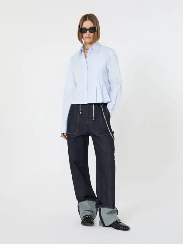 Max Mara Cropped Poplin Shirt With Pleats - Avio