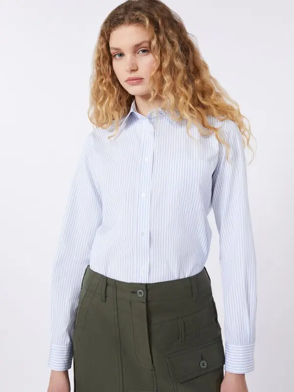 Max Mara Striped Cotton Poplin Shirt - Light Blue
