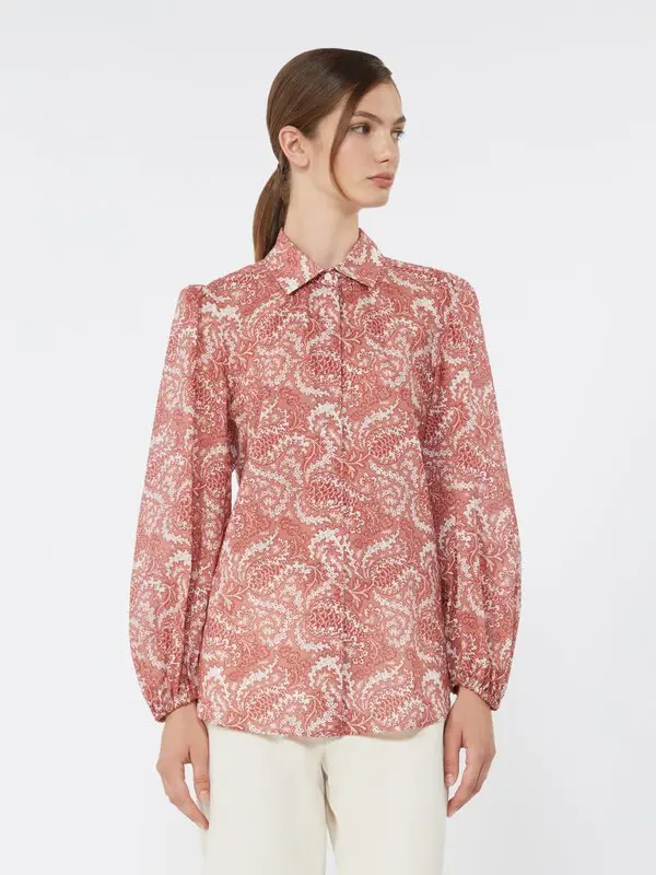 Max Mara Printed Cotton Voile Shirt - Cherry