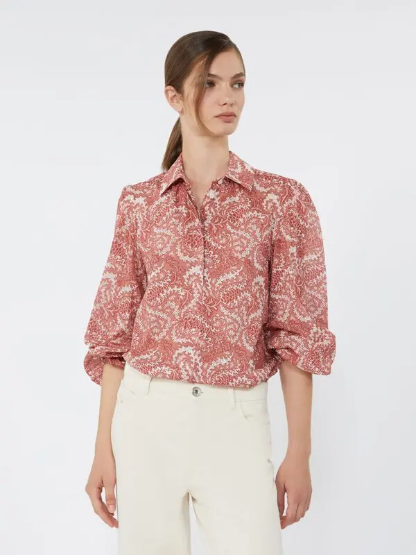 Max Mara Printed Cotton Voile Shirt - Cherry