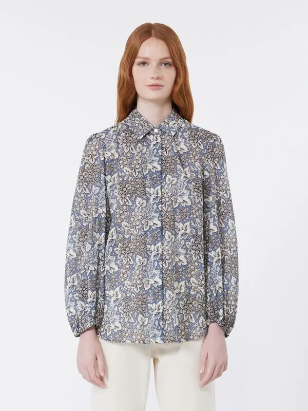 Max Mara Printed Cotton Voile Shirt - Navy