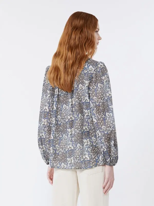 Max Mara Printed Cotton Voile Shirt - Navy
