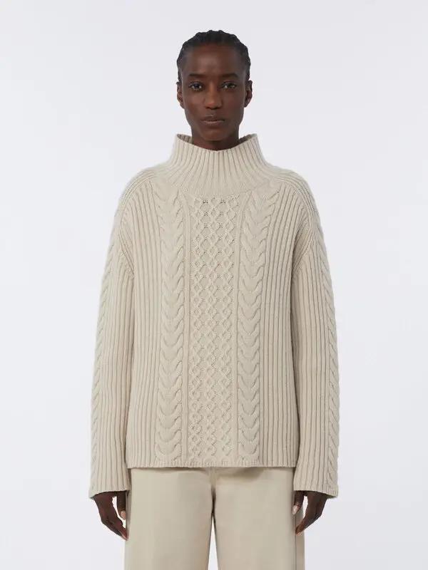 Max Mara Cable-knit Wool And Cashmere Polo-neck Sweater - White