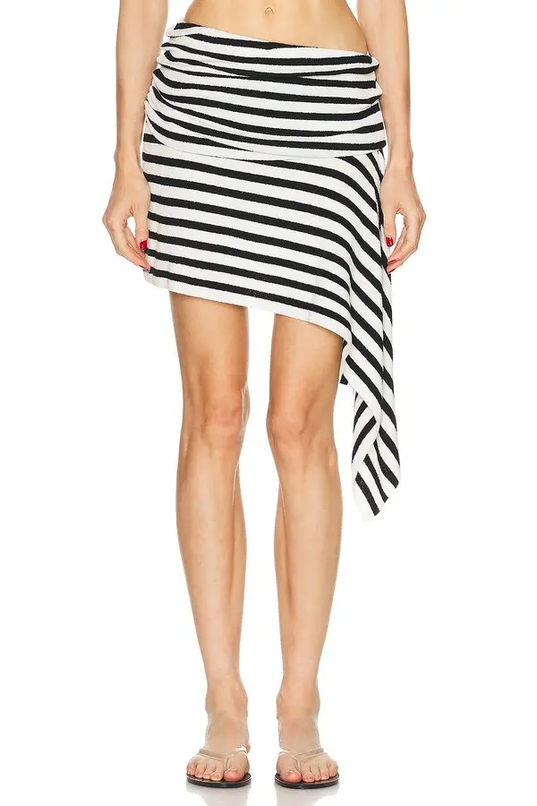 Christopher Esber Stripe Knit Extension Drape Mini Skirt - Black & White Stripe