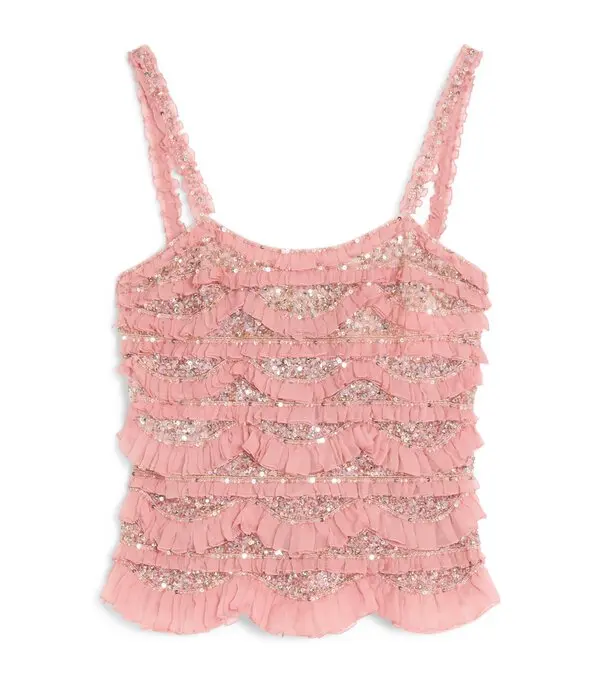 Valentino Garavani Silk Embellished Frilled Top