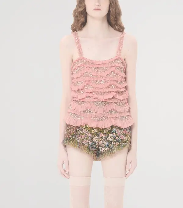Valentino Garavani Silk Embellished Frilled Top