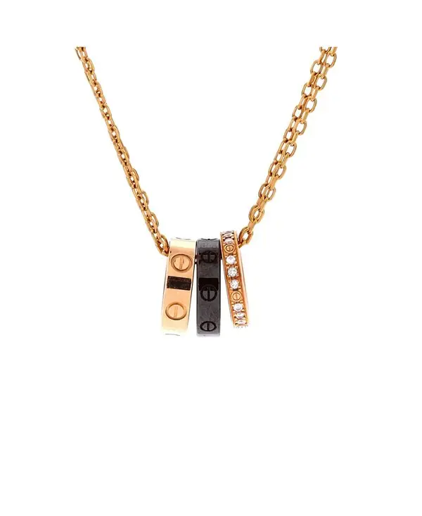 CARTIER Love 3 Ring Pendant Necklace - Pink
