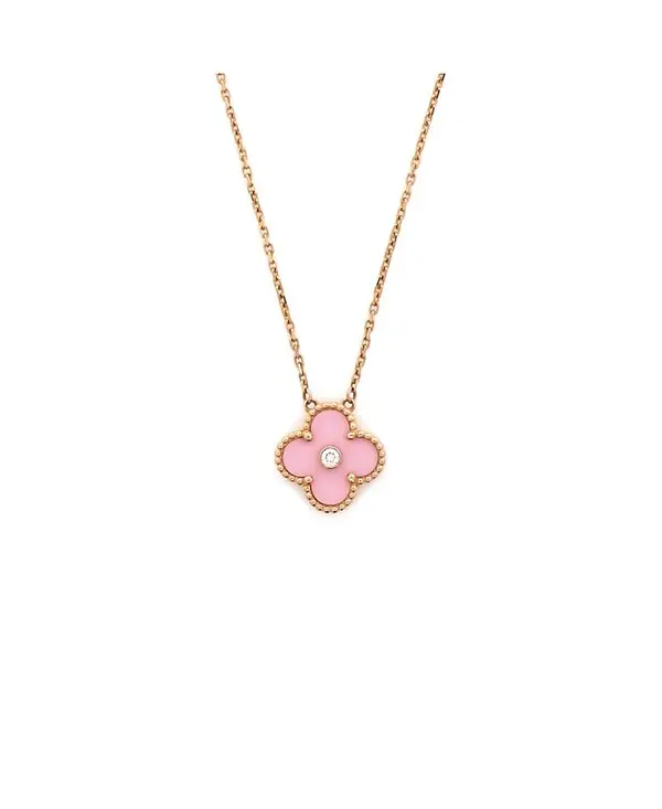 VAN CLEEF & ARPELS Vintage Alhambra Pendant Necklace, 18k Rose Gold And Sèvres Porcelain With Diamond - Pink