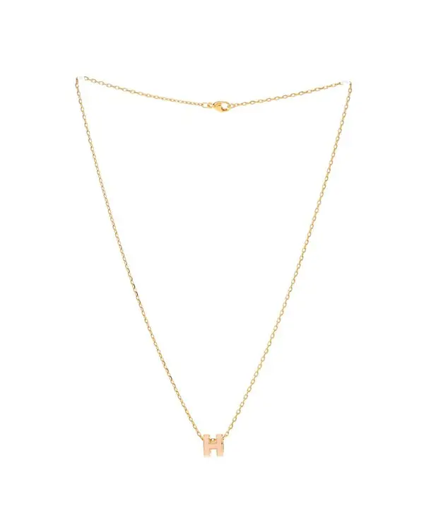 HERMES Mini Pop H Pendant Chain Necklace Metal And Enamel, 16 - Pink Gold