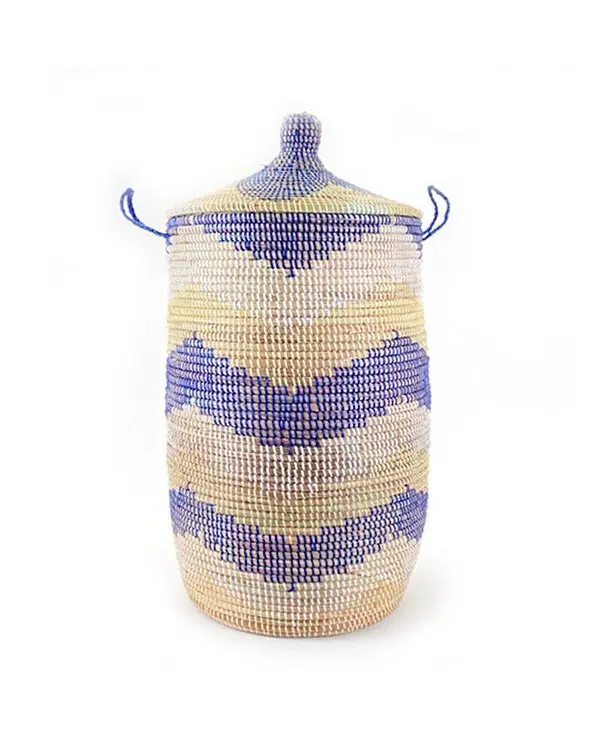 MBARE Dou Lid Storage Basket Chevron - Navy/white/natural