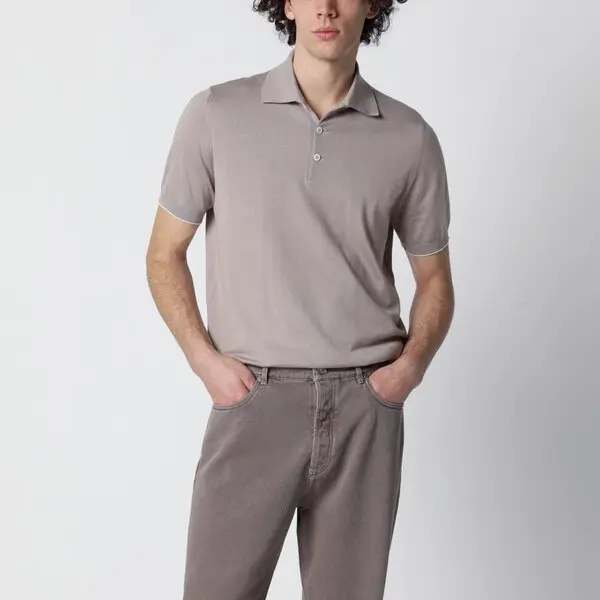 Brunello Cucinelli Light Cotton Knit Polo Shirt - Brown