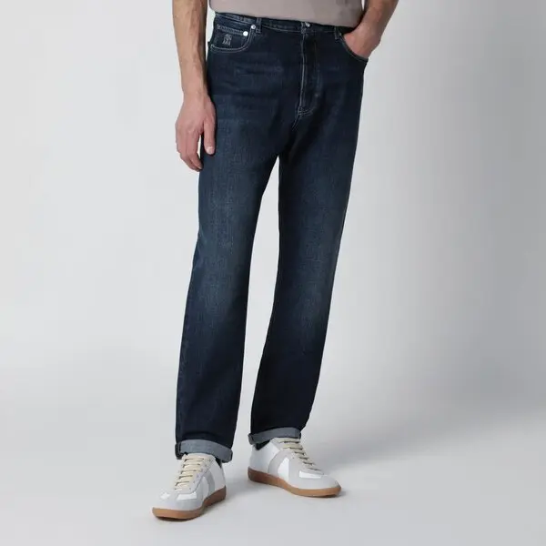 Brunello Cucinelli Washed Denim Jeans With Turn-up Hem - Blue