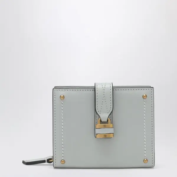 Chloé Paddington Square Wallet In Aqua Blue Leather - Grey