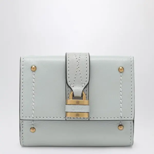 Chloé Paddington Mini Trifold Wallet In Aqua Blue Leather - Grey