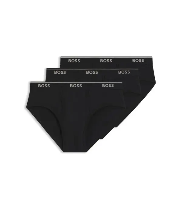 BOSS Three-pack Of Cotton Briefs With Logo Waistbands - Black