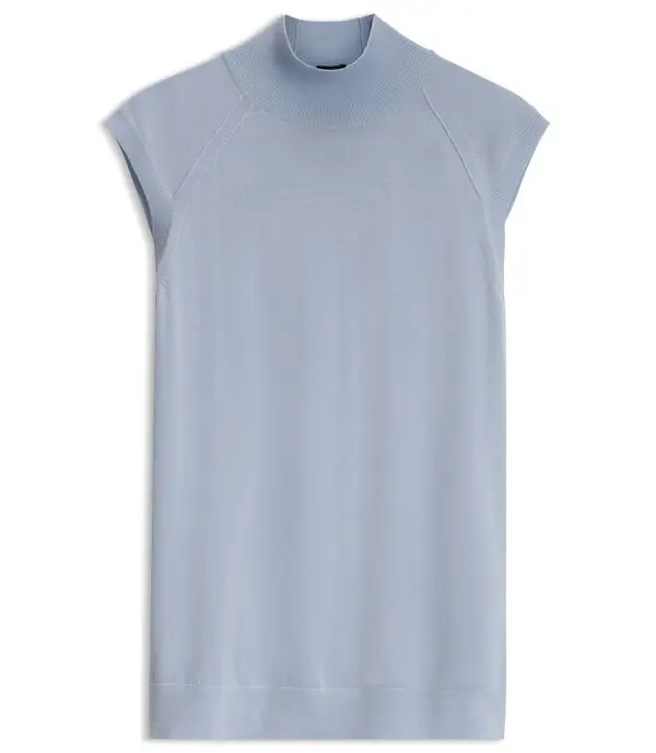 BOSS Sleeveless Mock-neck Sweater In Fine Knit Merino Wool - Light Blue