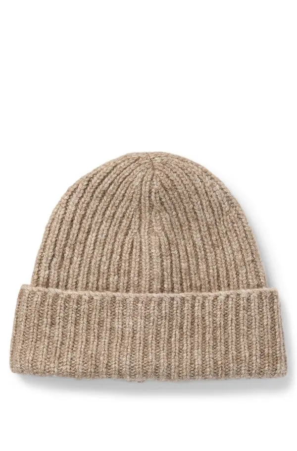 BOSS Chunky-knit Beanie Hat With Logo Detail - Beige