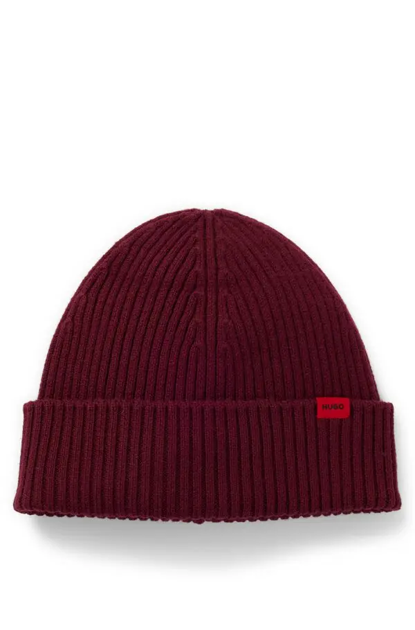 Hugo Virgin Wool Beanie - Dark Red