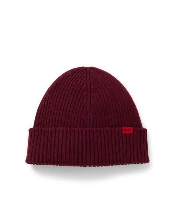 Hugo Virgin Wool Beanie - Dark Red