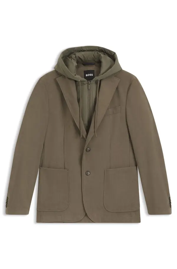BOSS Slim-fit Jacket With Integrated Hoodie - Light Brown