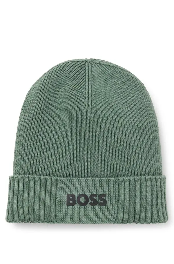 BOSS Logo-detail Beanie Hat - Light Green