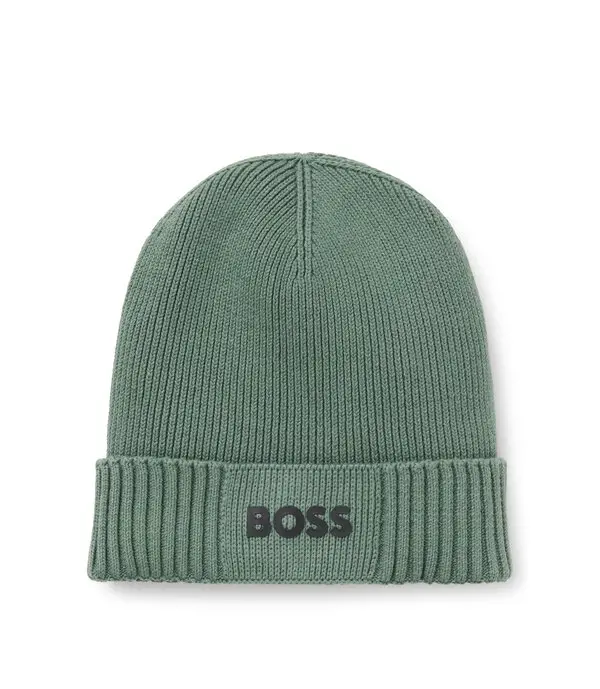 BOSS Logo-detail Beanie Hat - Light Green