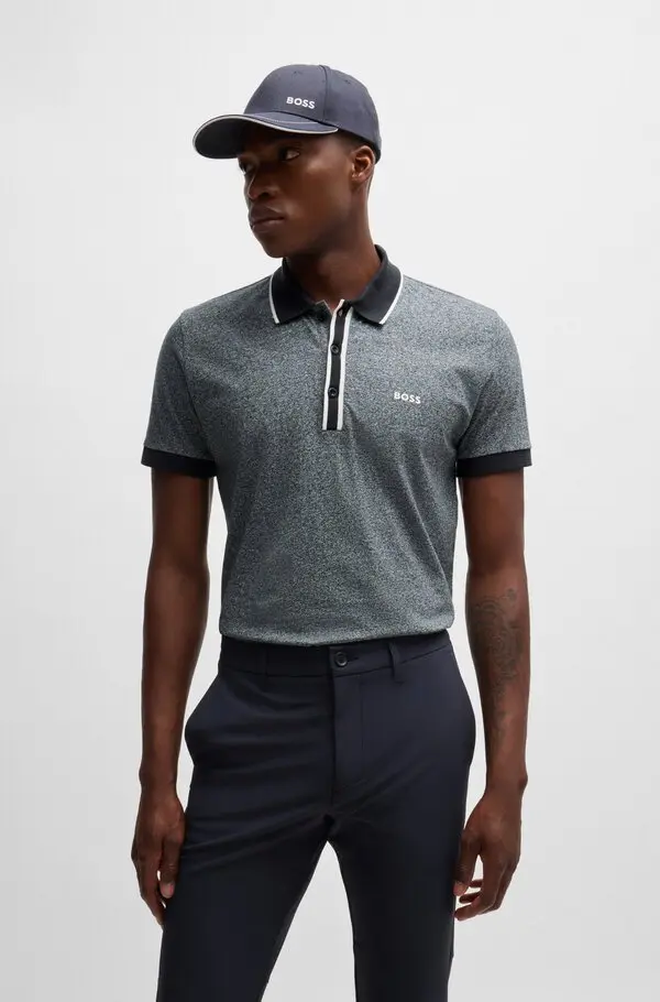 BOSS Mouliné-cotton Polo Shirt With Striped Trims - Dark Blue