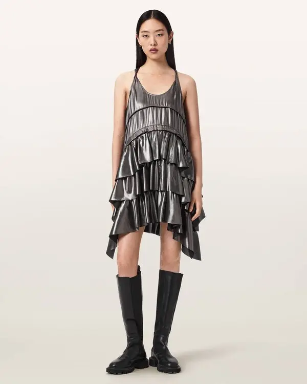 ALLSAINTS Cavarly Metallic Mini Dress - Silver