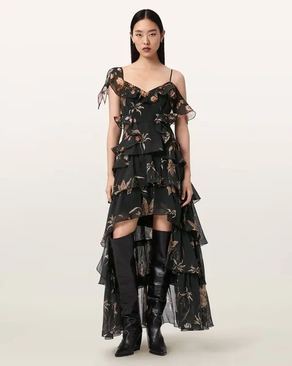 ALLSAINTS Sienna Ruffle Maxi Dress - Brown