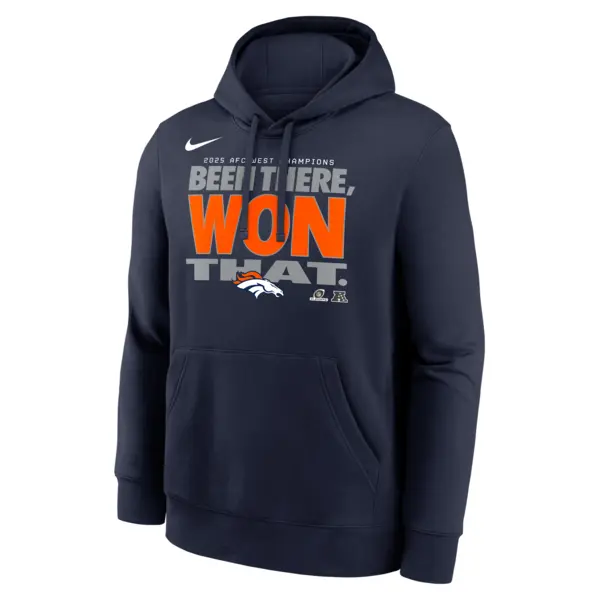 Nike Denver Broncos 2025 Afc West Champions Trophy Nfl Pullover Hoodie - Blue