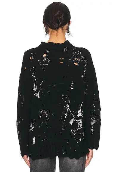 R13 Distressed Crystal Pin Oversized Sweater