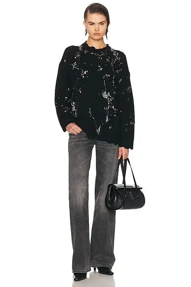 R13 Distressed Crystal Pin Oversized Sweater