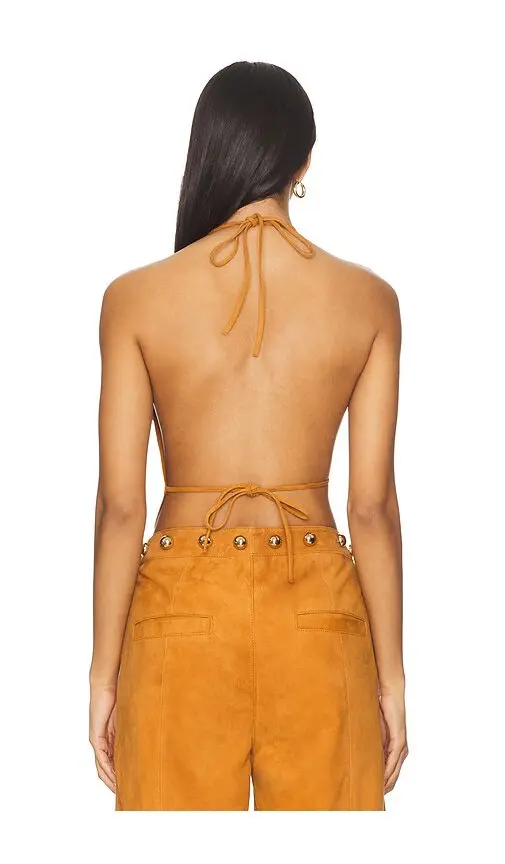 UNDERSTATED LEATHER Dome Studded Halter Top