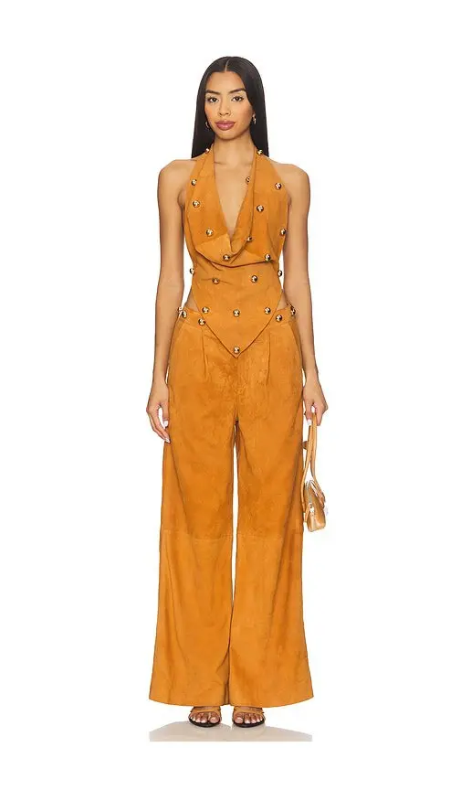 UNDERSTATED LEATHER Dome Studded Halter Top