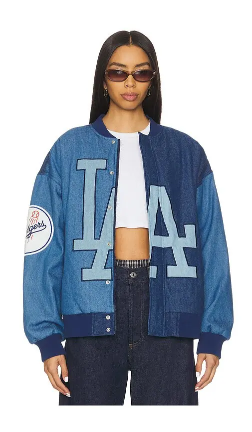 Terez X Dodgers Denim Logo Bomber - Denim Dark & Medium