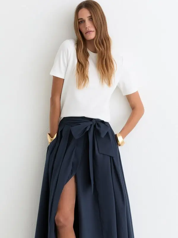 REISS Simone Cotton-blend Pleated Maxi Skirt - Navy
