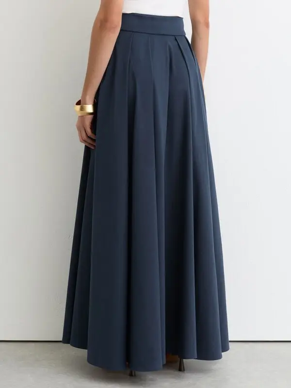 REISS Simone Cotton-blend Pleated Maxi Skirt - Navy