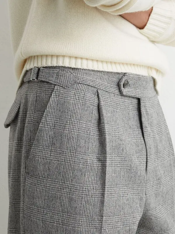 REISS Wool-blend Check Tapered Trousers