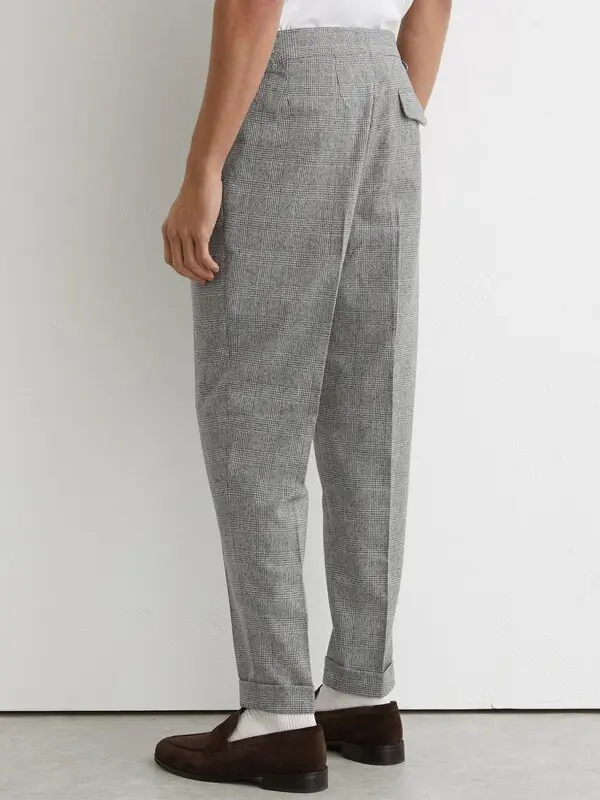 REISS Wool-blend Check Tapered Trousers