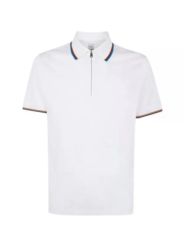 Paul Smith Zip-neck Striped-detail Polo Shirt - White