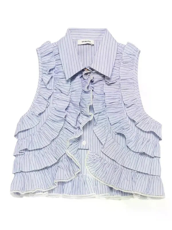 Sandro Striped Ruffled Blouse - Blue