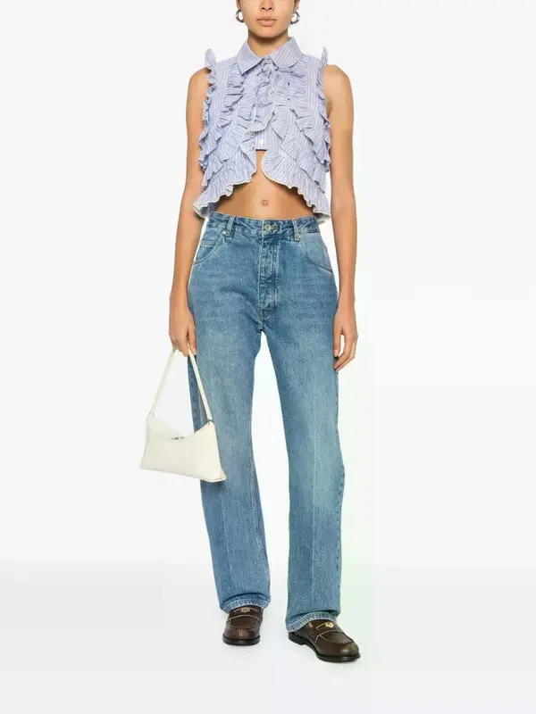 Sandro Striped Ruffled Blouse - Blue