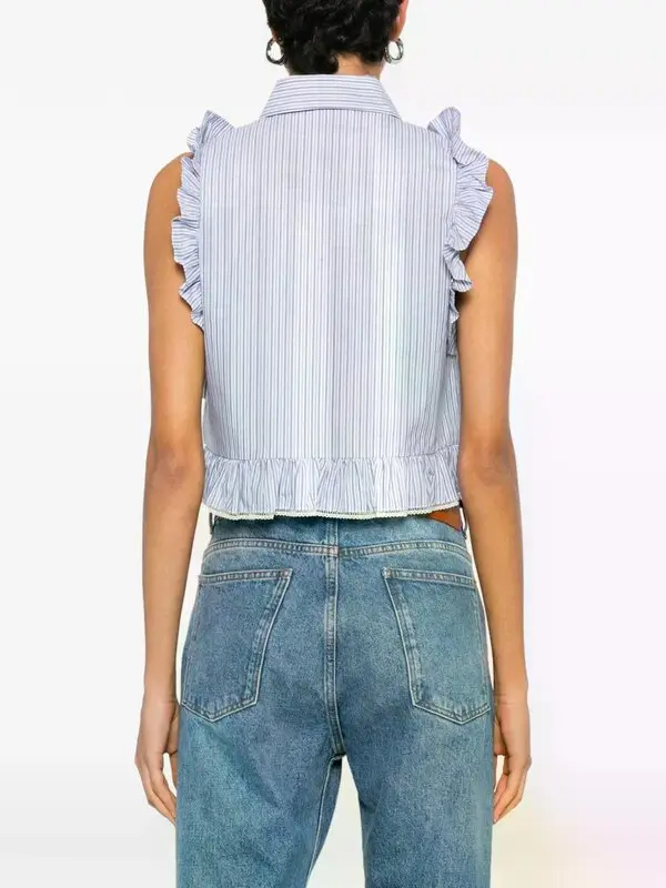 Sandro Striped Ruffled Blouse - Blue