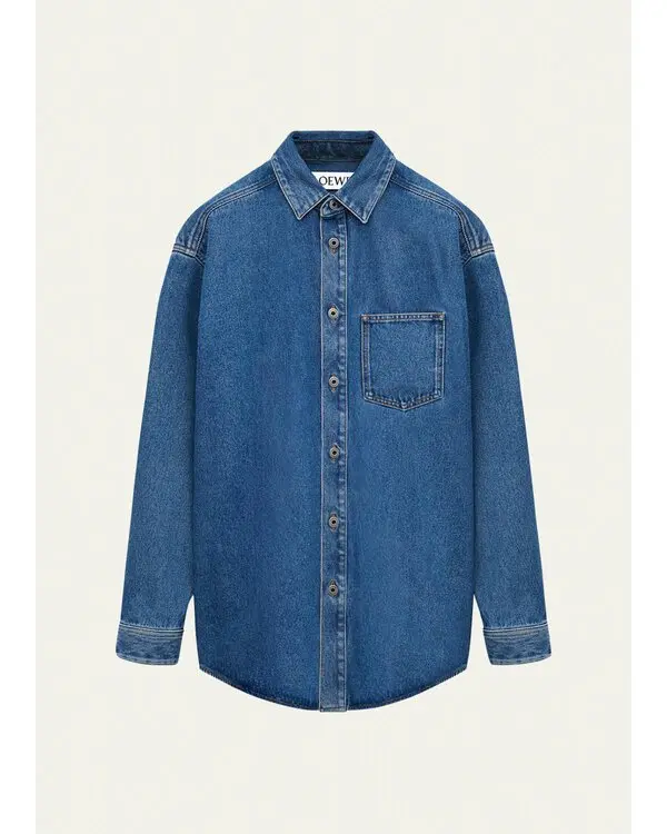 Loewe Anagram-sleeve Denim Overshirt - Medium Blue Denim