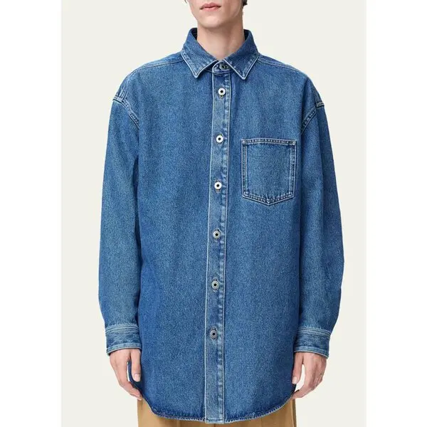 Loewe Anagram-sleeve Denim Overshirt - Medium Blue Denim