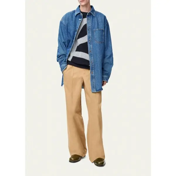 Loewe Anagram-sleeve Denim Overshirt - Medium Blue Denim